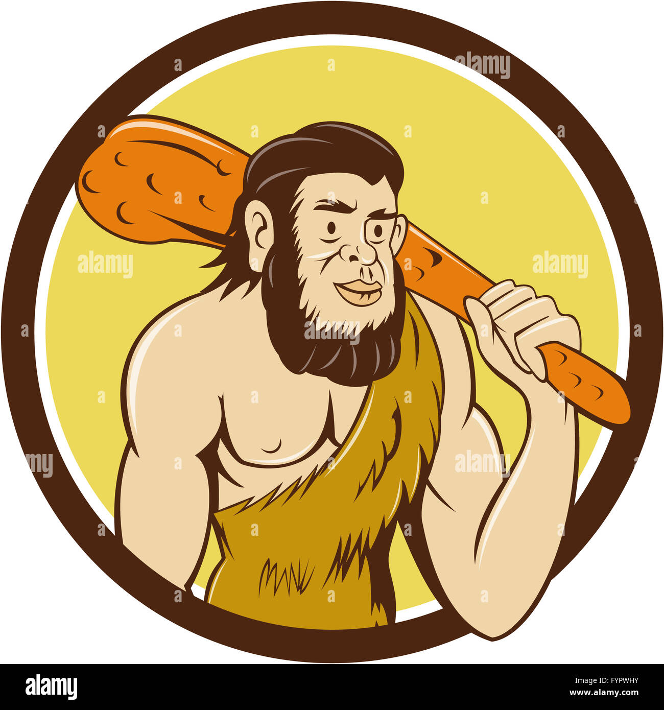 Neanderthal Man Holding Club Circle Cartoon Stock Photo - Alamy