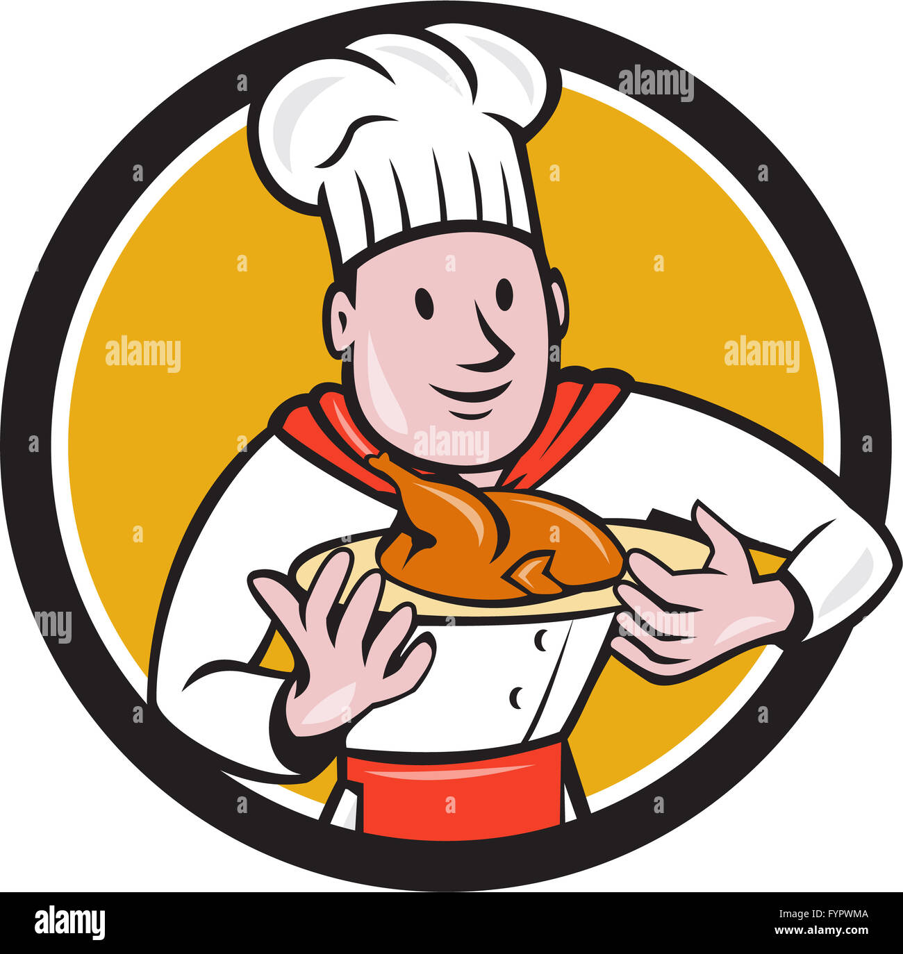 Chef Cook Roast Chicken Dish Circle Cartoon Stock Photo - Alamy