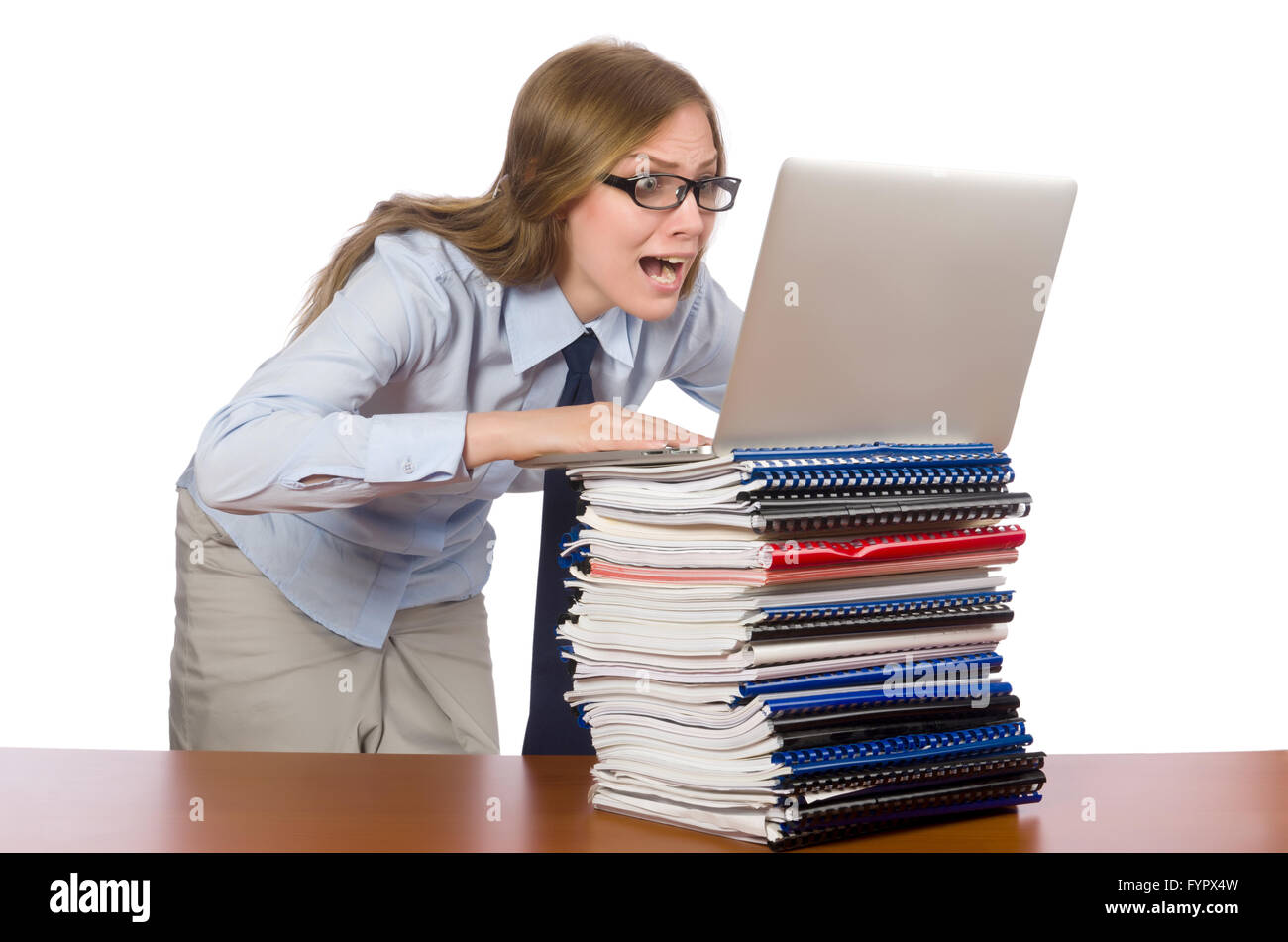 The office employee at job isolated on white Stock Photo - Alamy