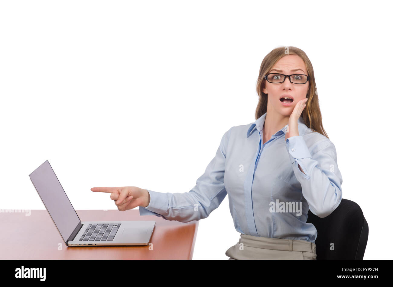 The office employee with laptop isolated on white Stock Photo - Alamy