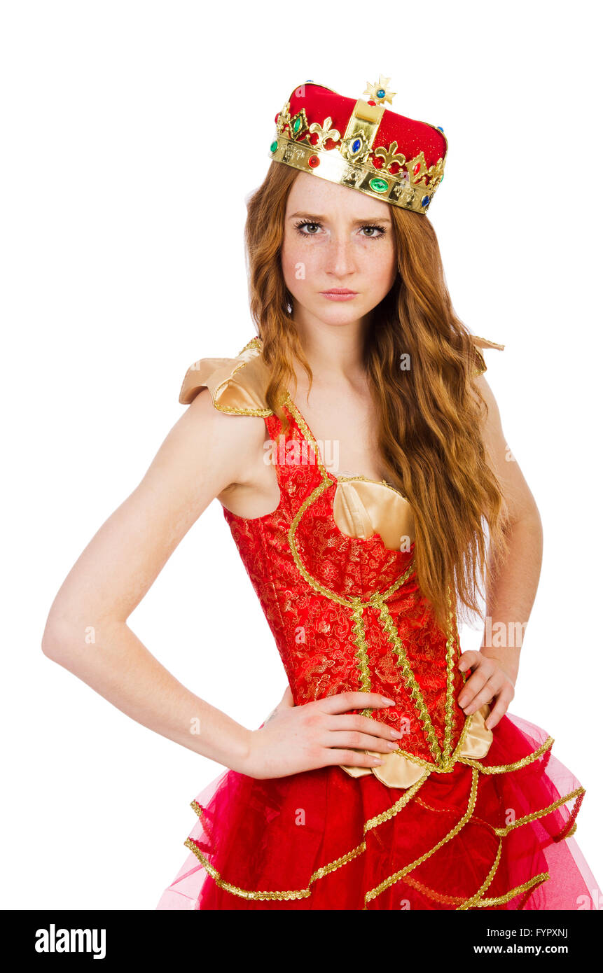 The princess wearing crown and red dress isolated on white Stock Photo ...