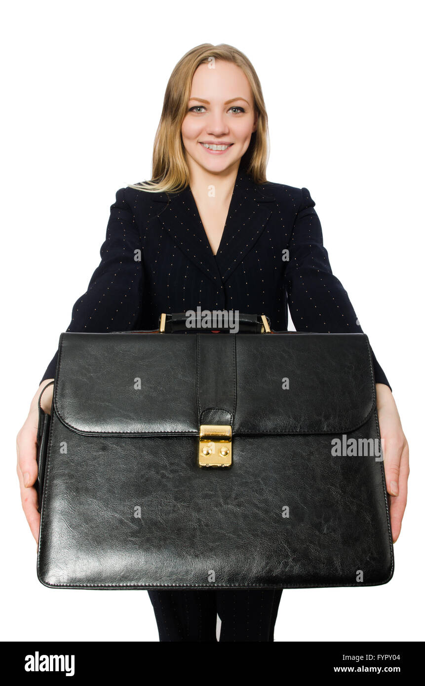 The woman businesswoman with briefcase isolated on white Stock Photo ...