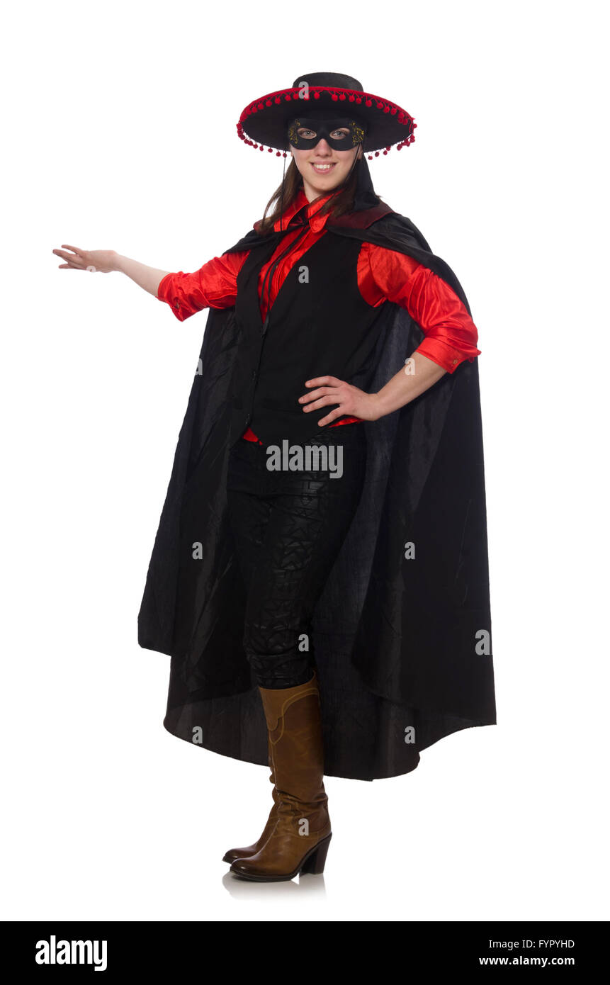 Girl in black and red carnival suit isolated on white Stock Photo - Alamy