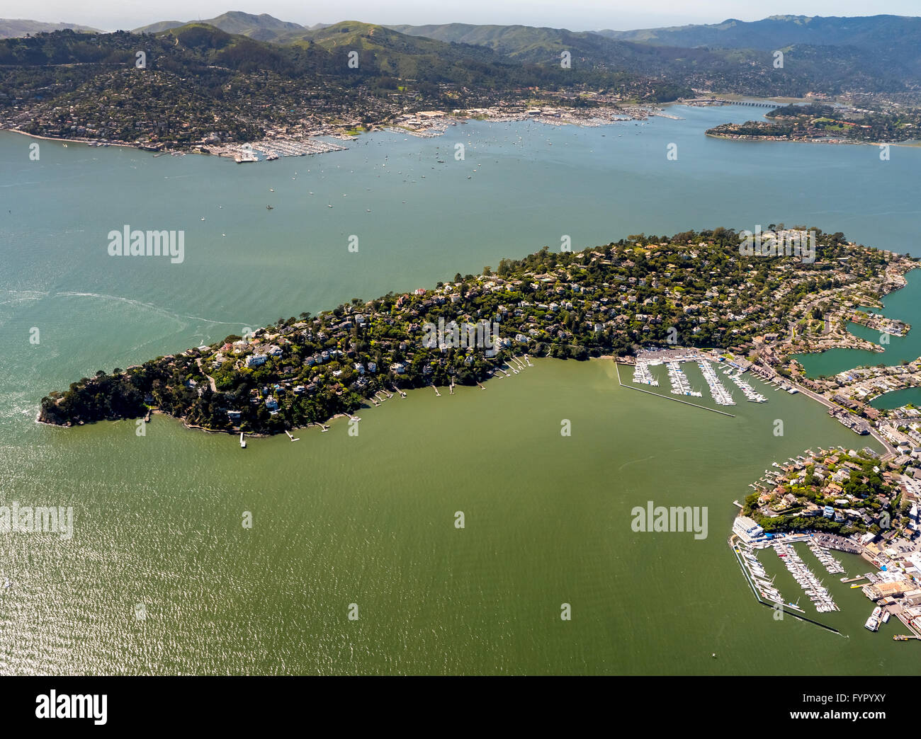 Aerial view, Belvedere Tiburon peninsula, San Francisco Bay Area ...