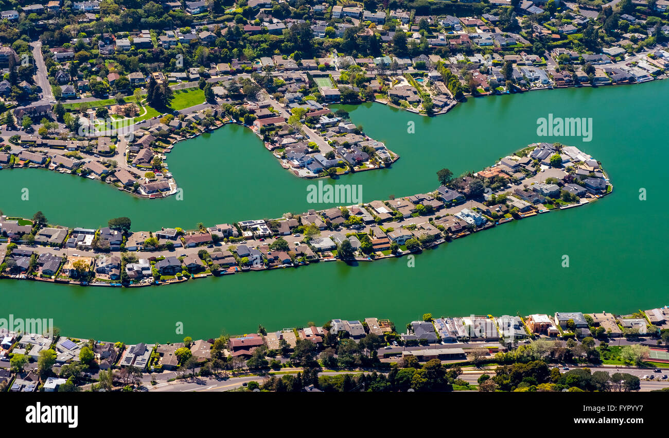 Aerial view, houses on the waterfront, Belvedere Tiburon peninsula, San ...