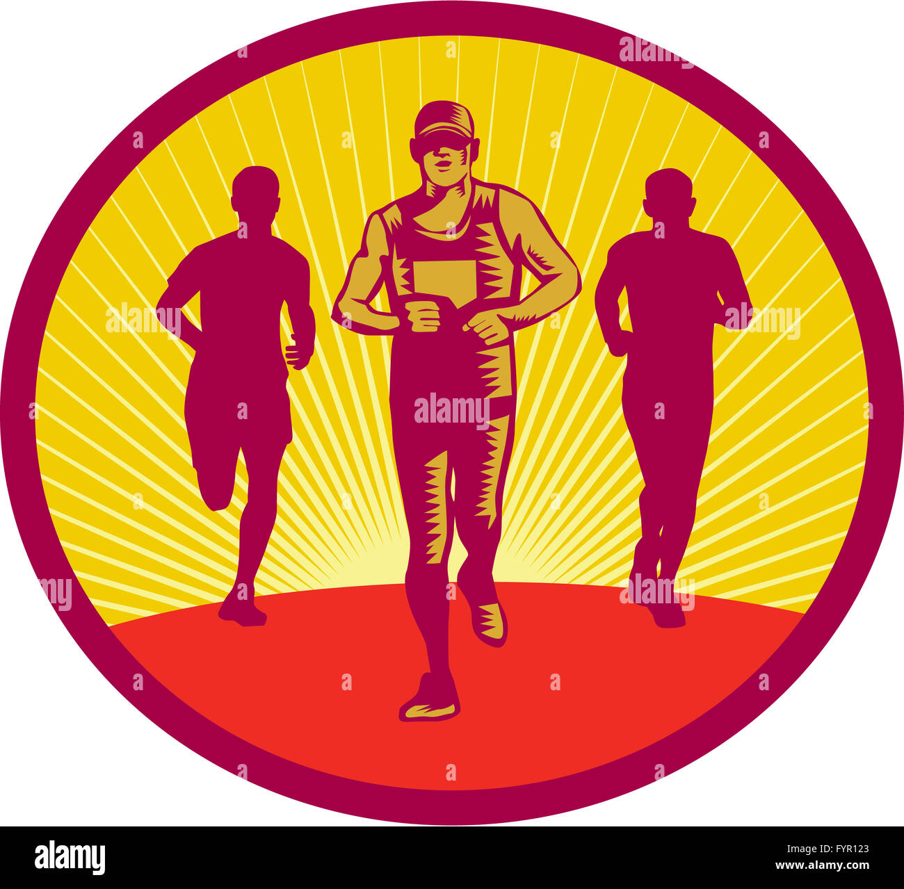 Marathon Runner Circle Woodcut Stock Photo - Alamy