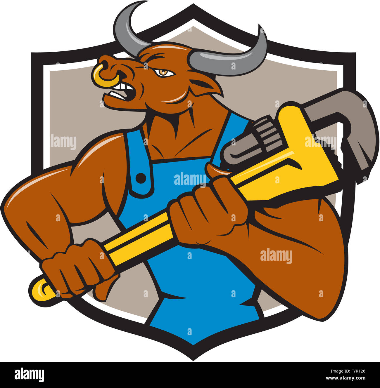Minotaur Bull Plumber Wrench Crest Cartoon Stock Photo - Alamy