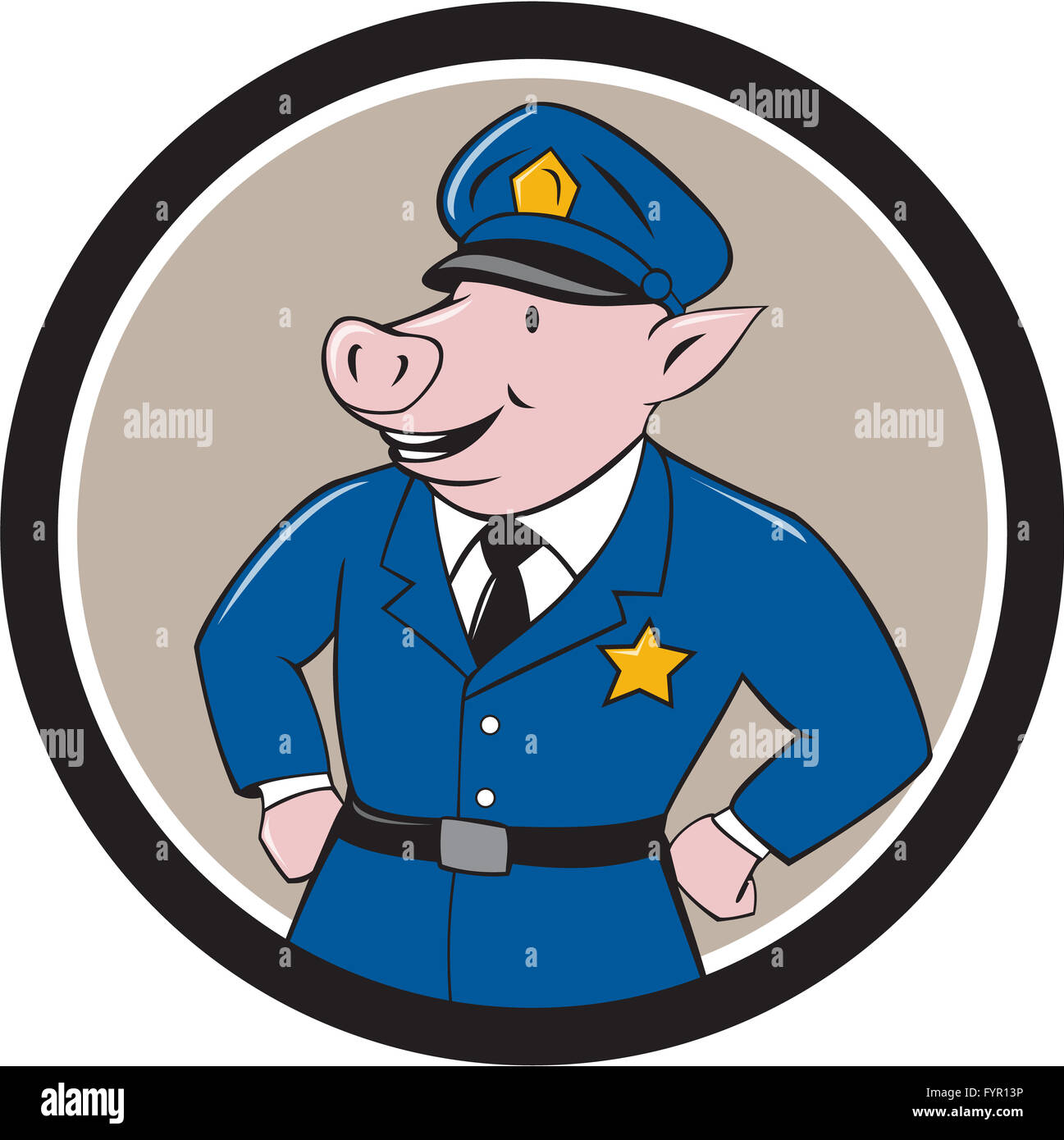 Policeman Pig Sheriff Circle Cartoon Stock Photo - Alamy