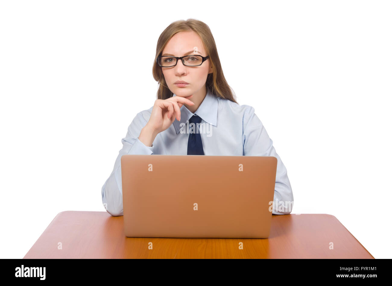 The office employee with laptop isolated on white Stock Photo - Alamy