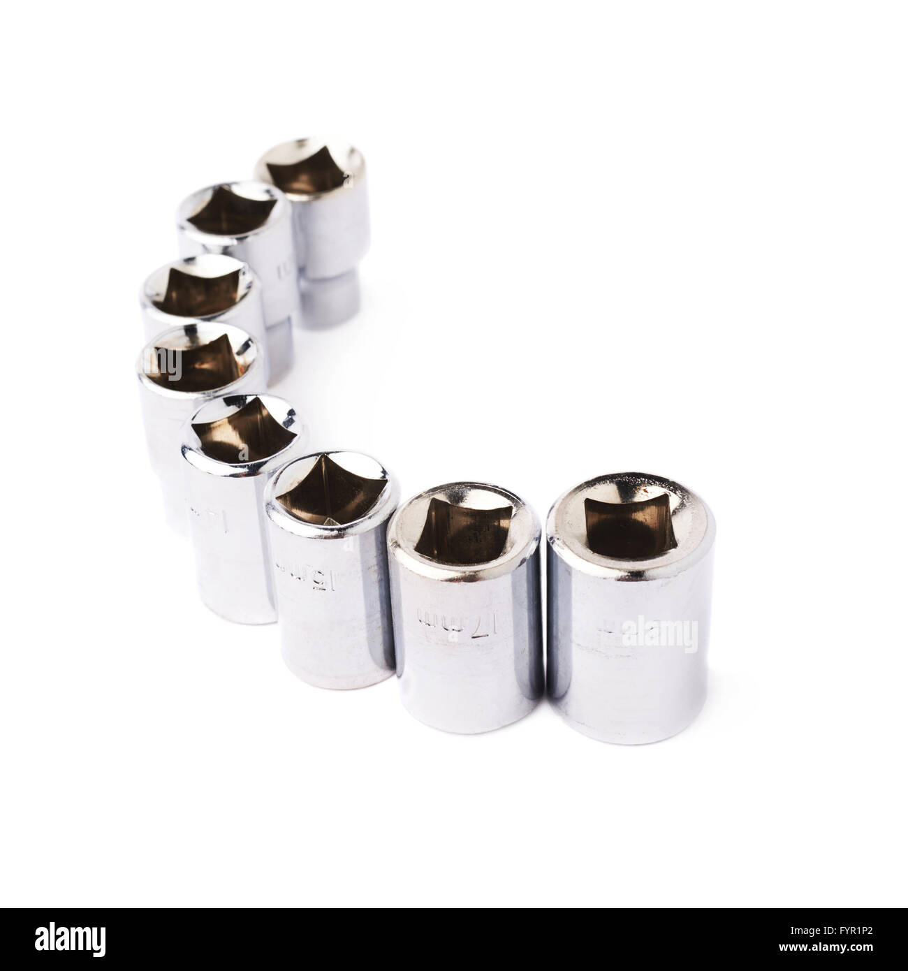Line of hex socket of spanner over isolated white background Stock ...