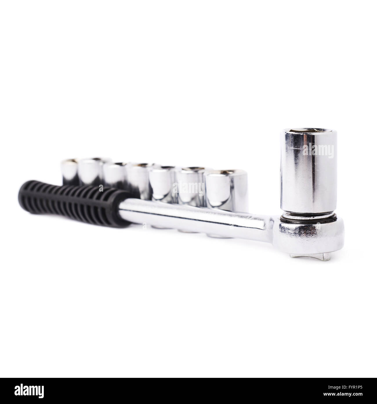 Wrench with line of sockets over white isolated background Stock Photo ...