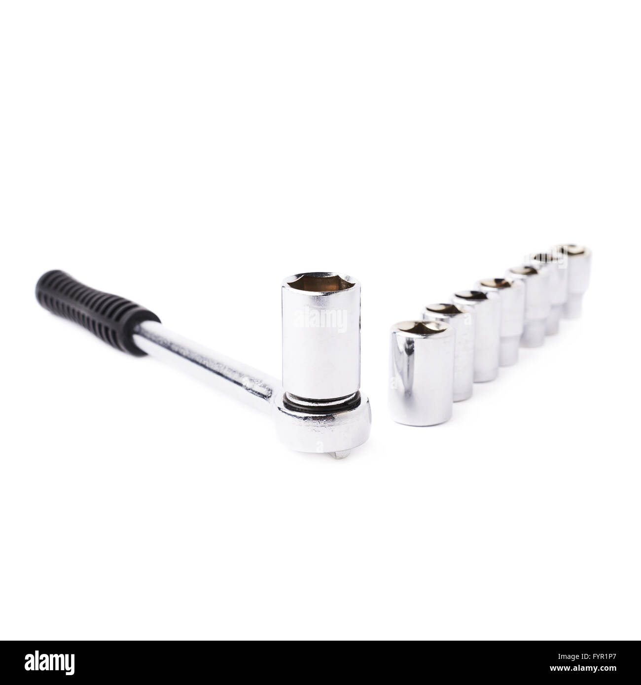 Wrench with line of sockets over white isolated background Stock Photo ...