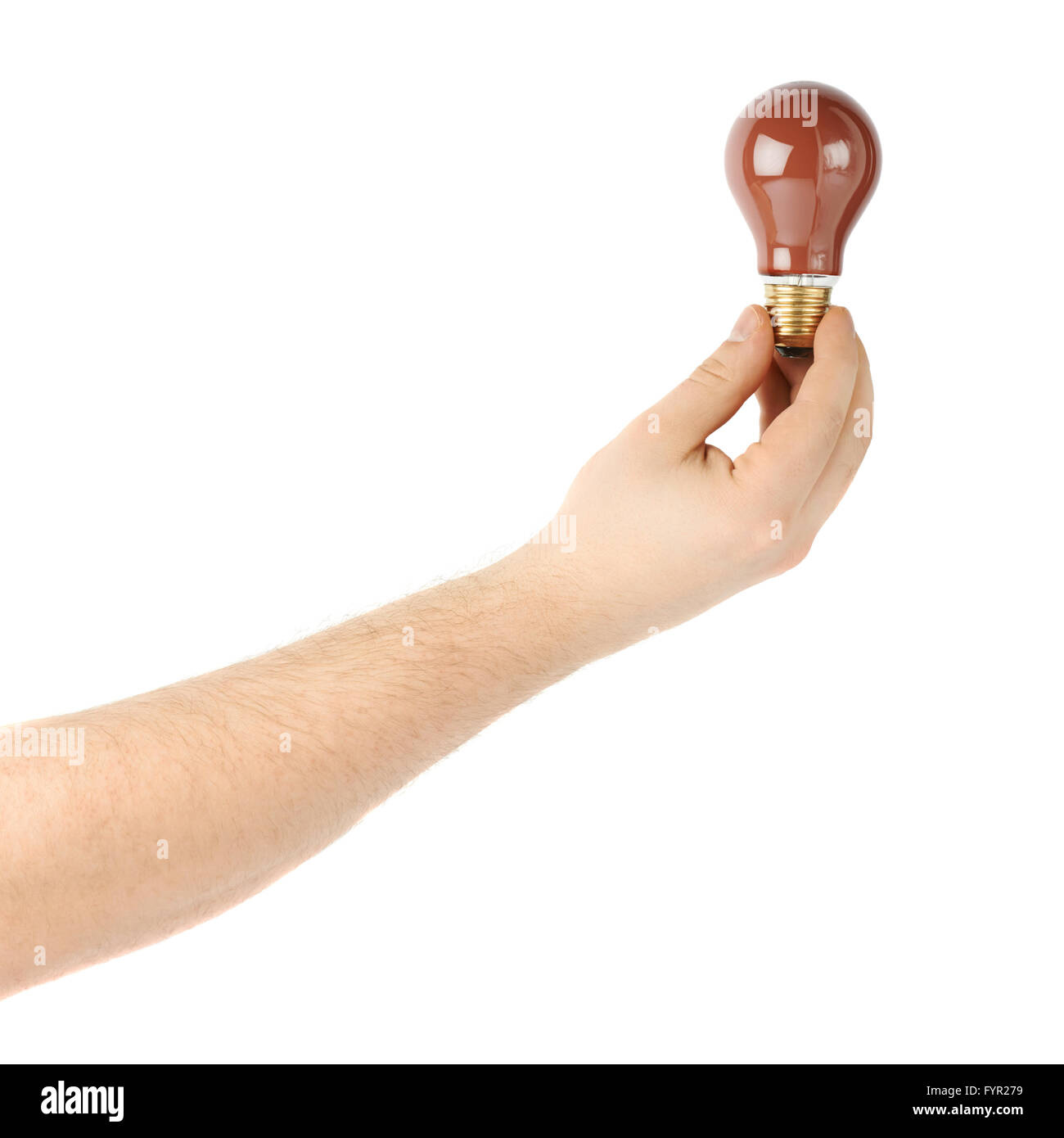 Hand holding a bulb, composition isolated over the white background ...