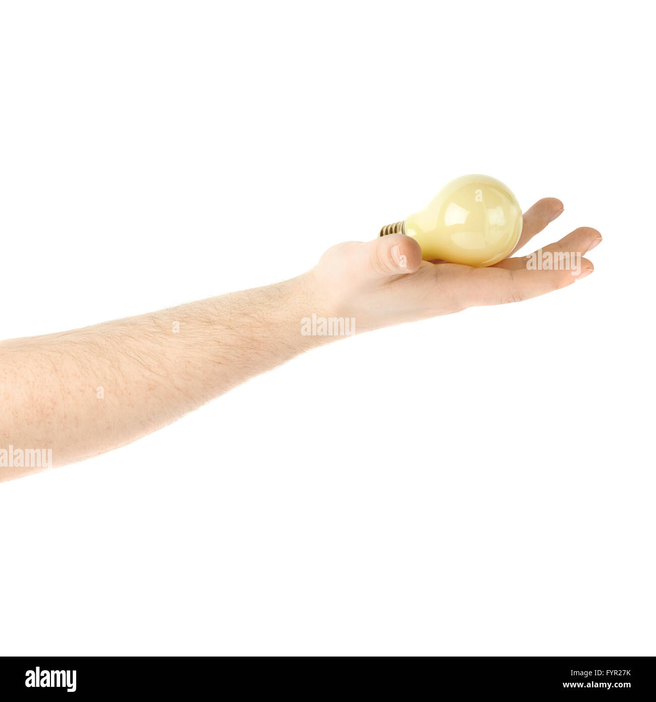 Hand holding a bulb, composition isolated over the white background ...