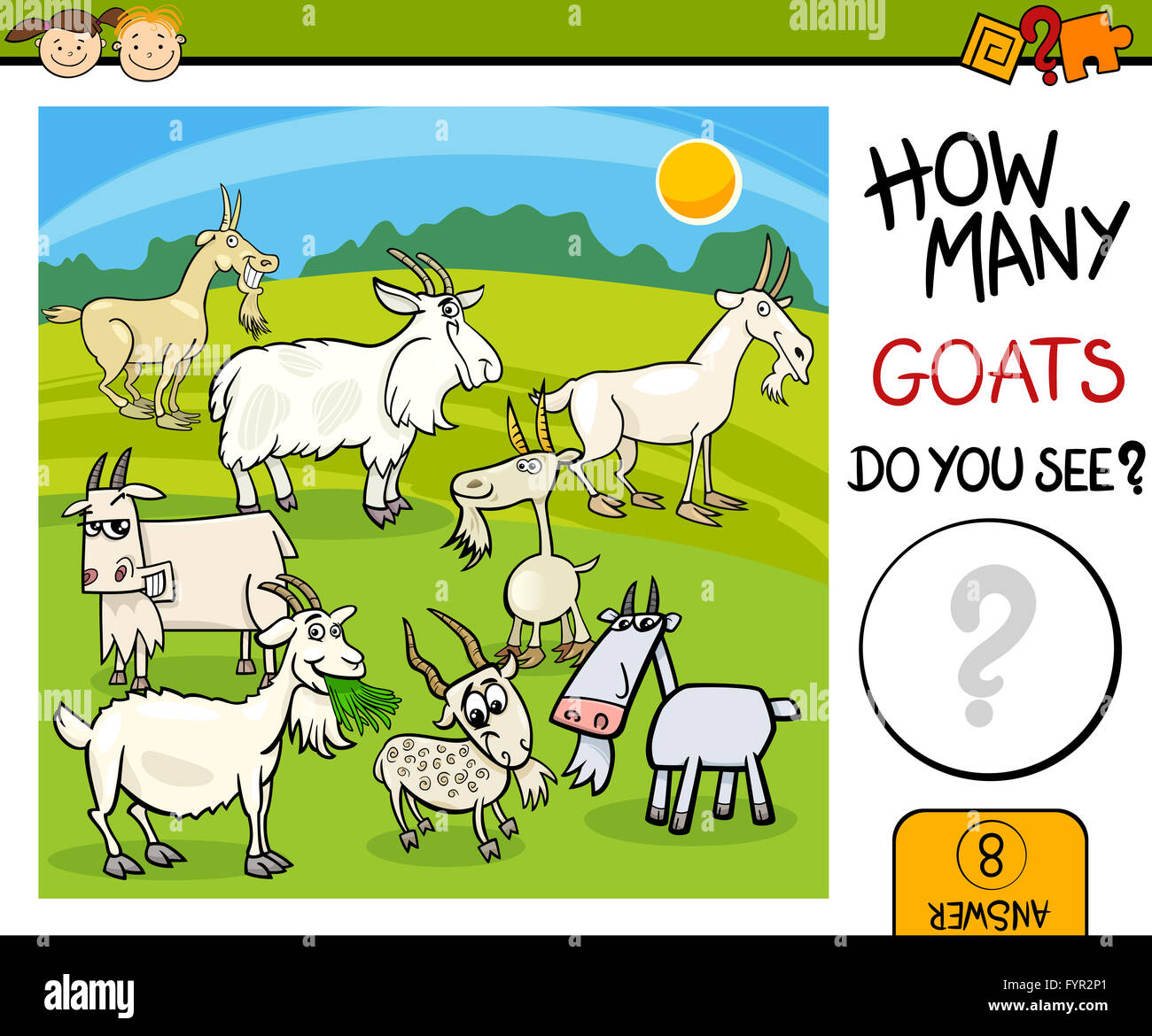 counting task with goats cartoon Stock Photo - Alamy