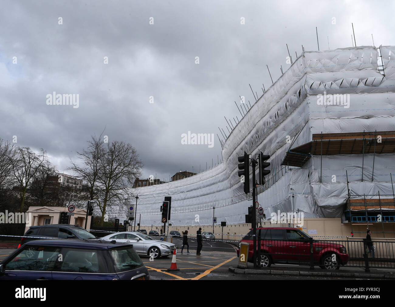 Police close a section of Park Crescent after scaffolding on the John ...