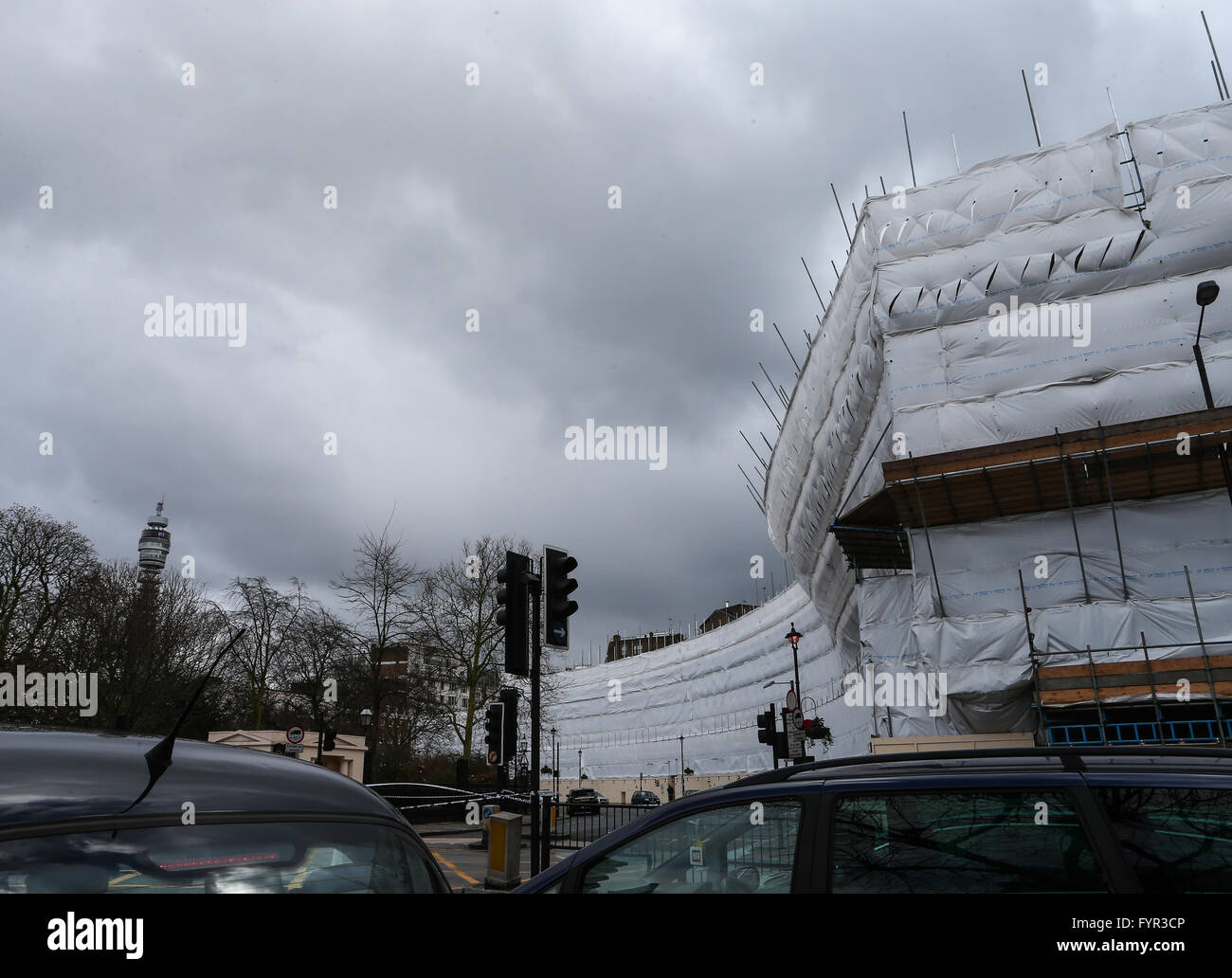 Police close a section of Park Crescent after scaffolding on the John ...