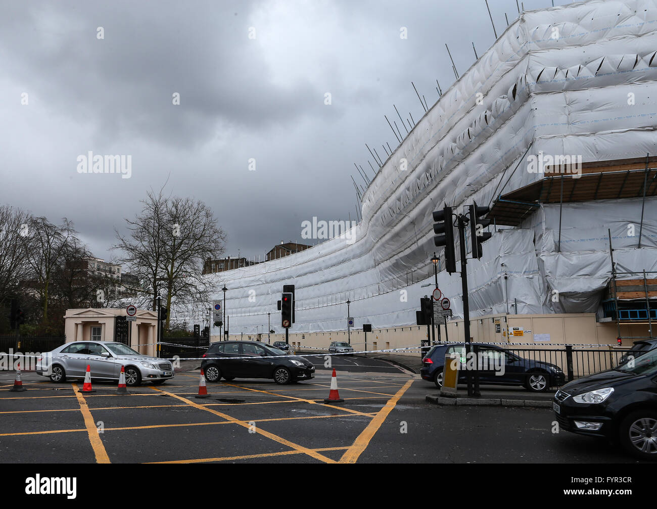 Police close a section of Park Crescent after scaffolding on the John ...