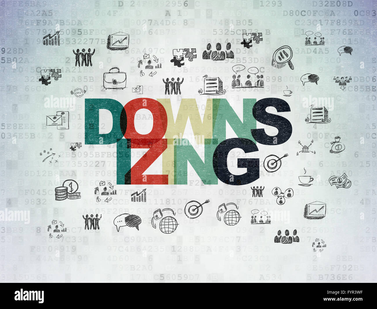 Business concept: Downsizing on Digital Data Paper background Stock ...