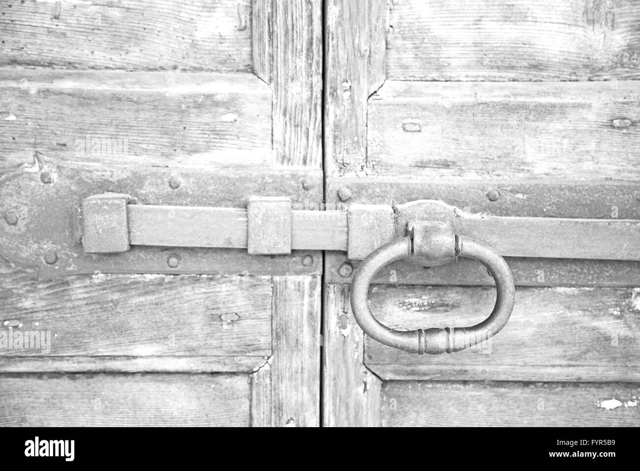 europe old in italy antique close brown door and rusty lock closeup ...