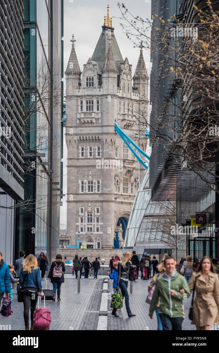 Tower Bridge as seen through the More London Office complex Stock Photo ...
