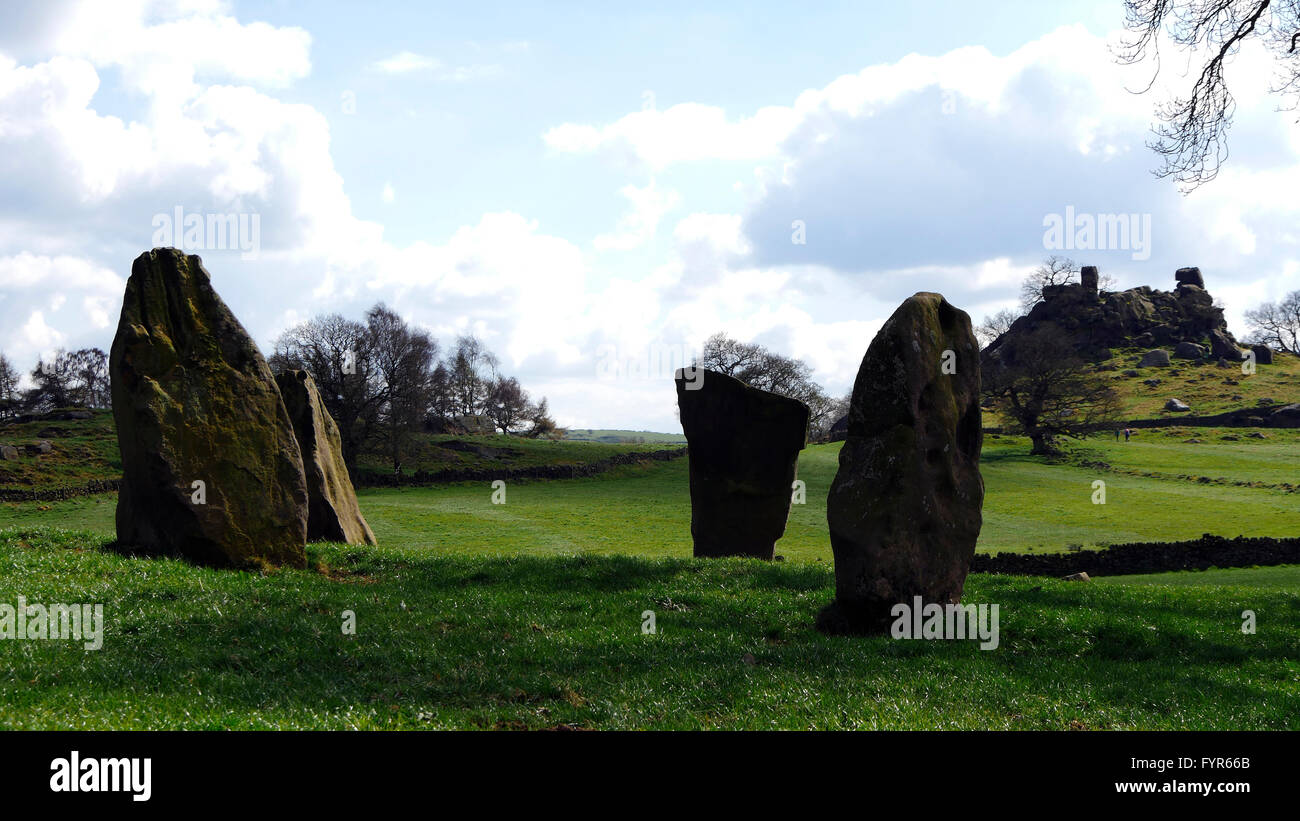 Stone circle four stones Robin Hood's Stride, Cratcliffe, Cliff Lane ...
