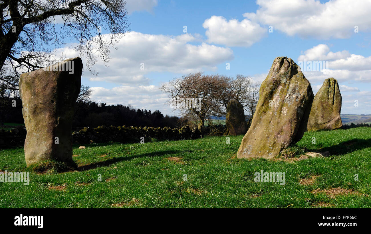 Stone circle four stones Robin Hood's Stride, Cratcliffe, Cliff Lane ...