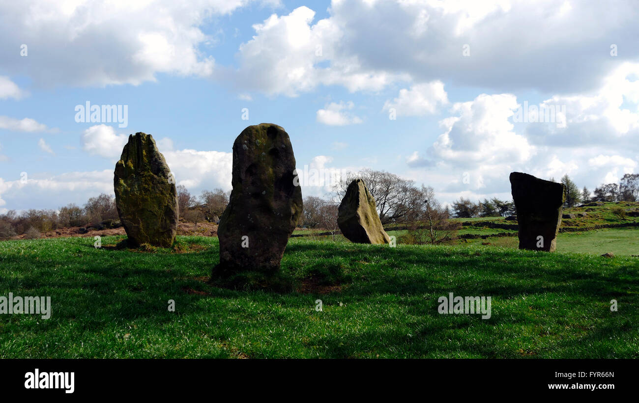 Stone circle four stones Robin Hood's Stride, Cratcliffe, Cliff Lane ...