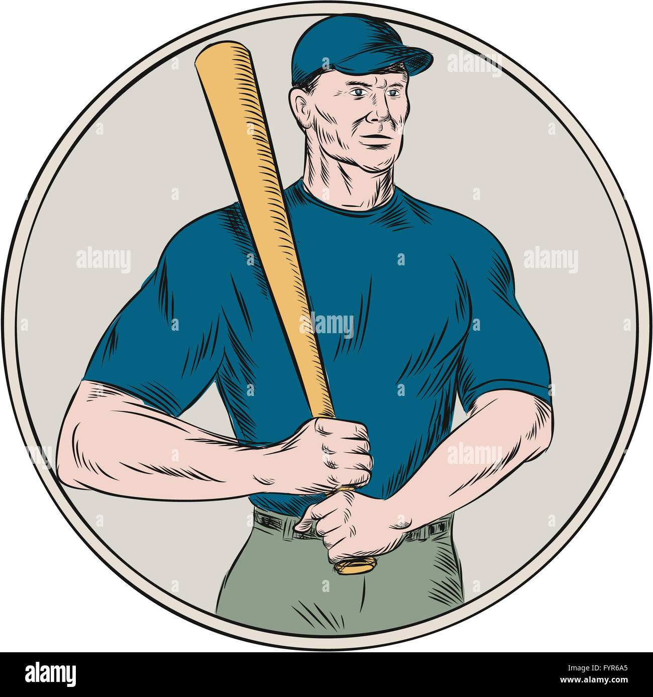 Baseball Player Batter Holding Bat Etching Stock Photo - Alamy