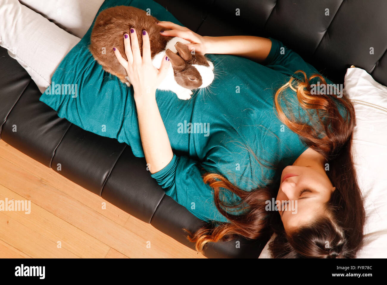 Caressing a rabbit Stock Photo - Alamy