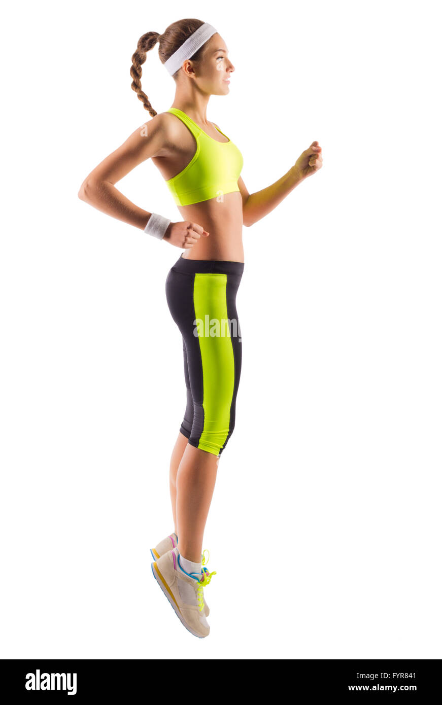 Sporty jumping girl isolated on white Stock Photo - Alamy