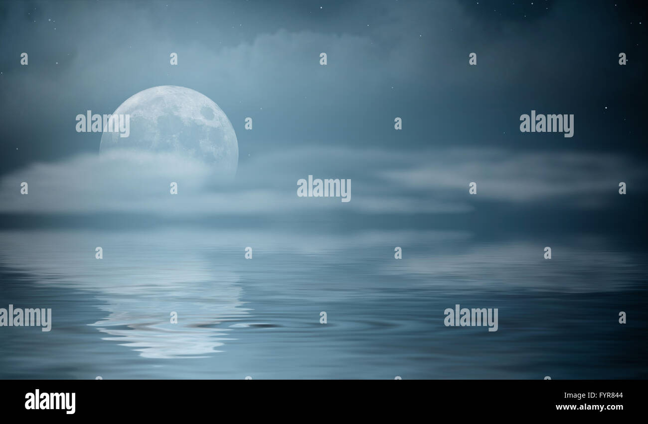 Night sea landscape with moon Stock Photo - Alamy