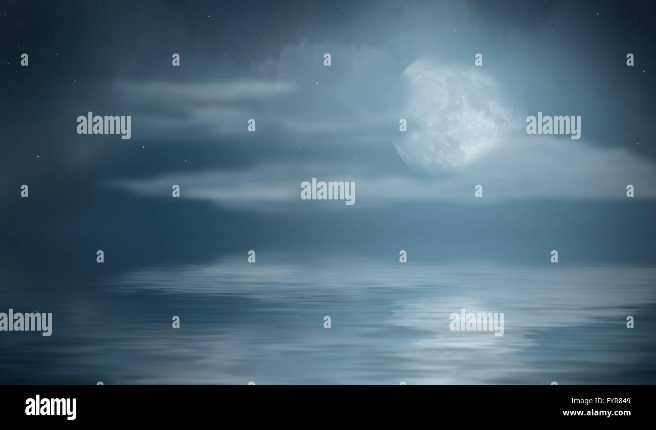 Night sea landscape with moon Stock Photo - Alamy