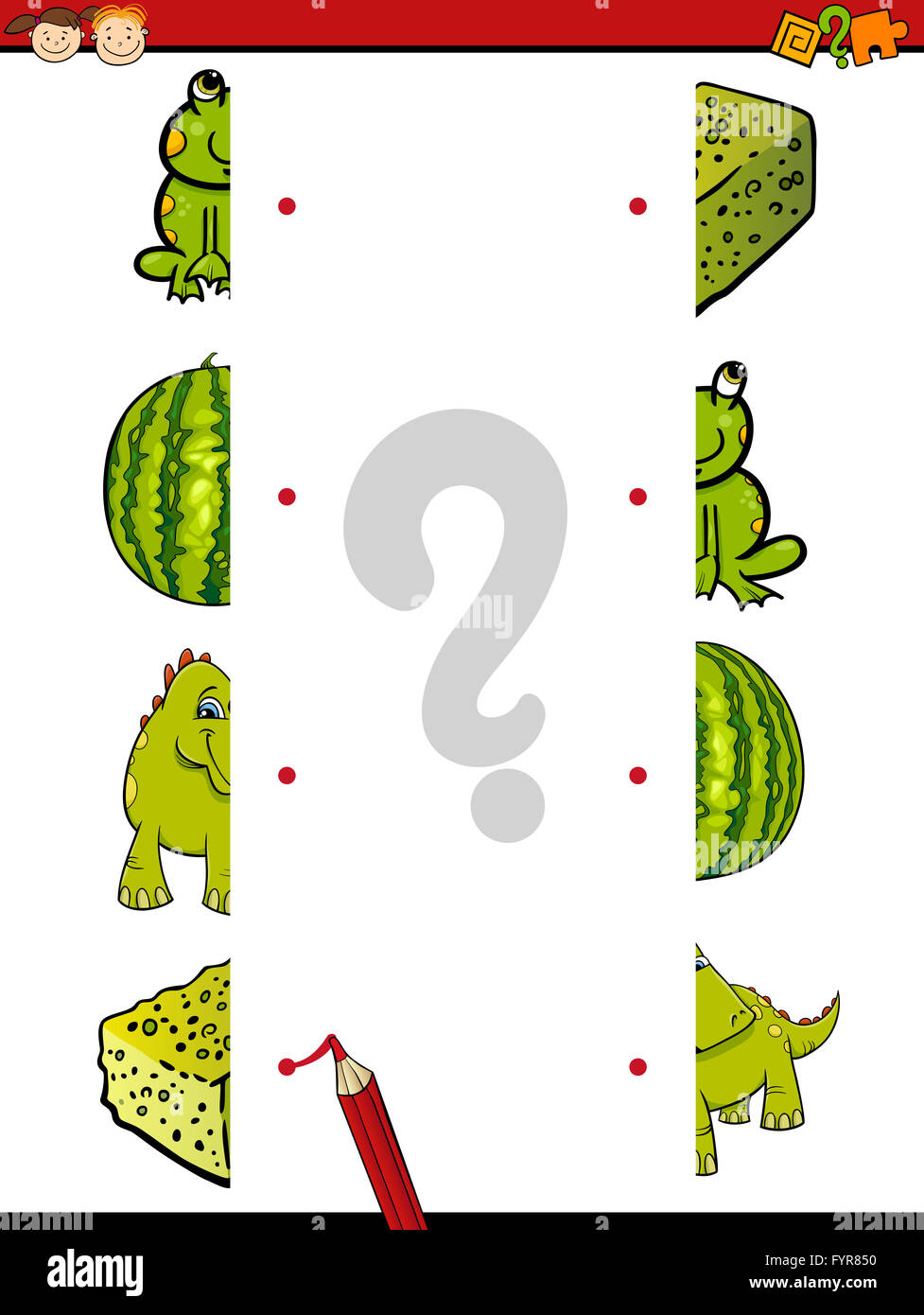 cartoon educational task of halves Stock Photo - Alamy