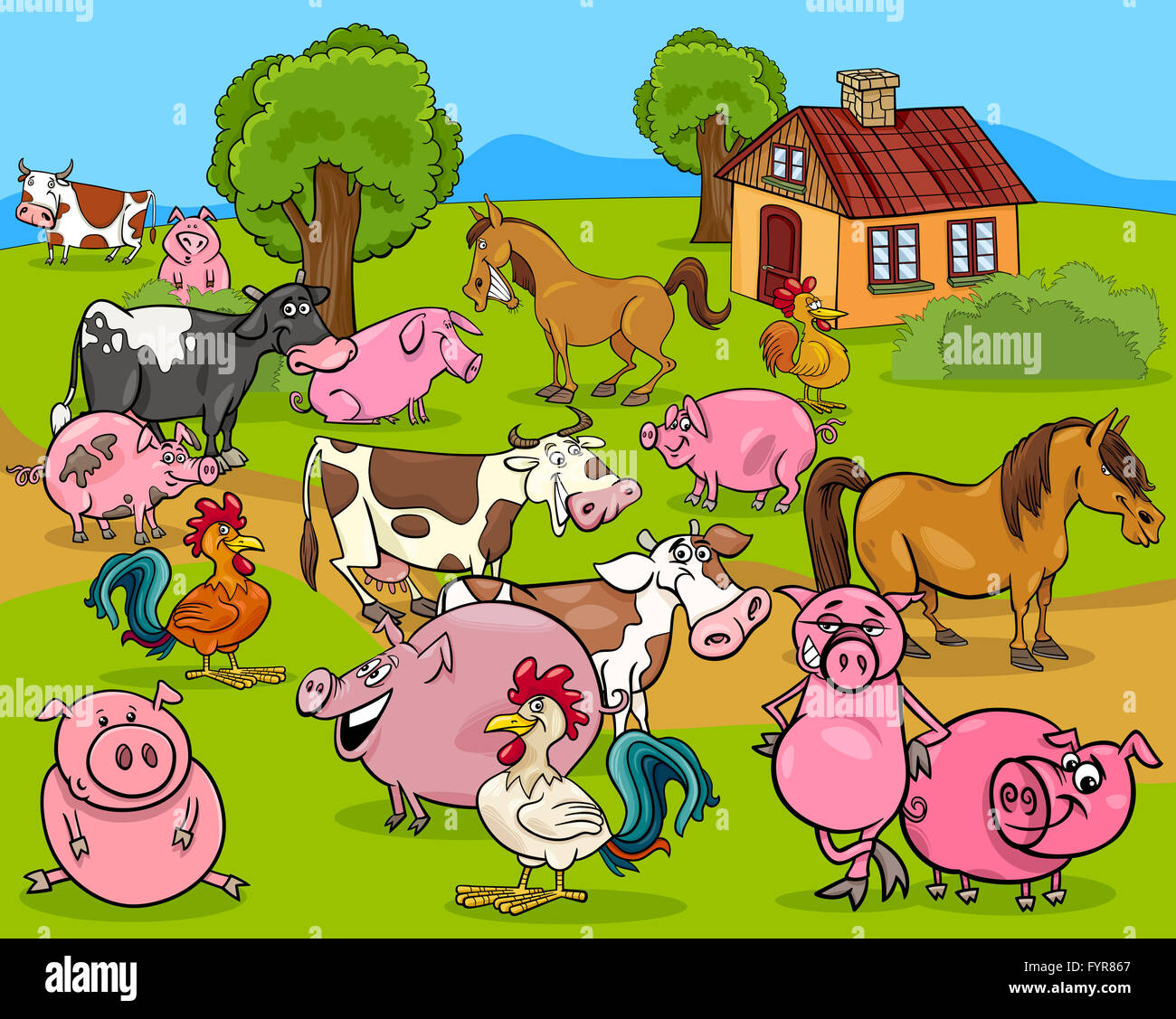 farm animals cartoon illustration Stock Photo - Alamy