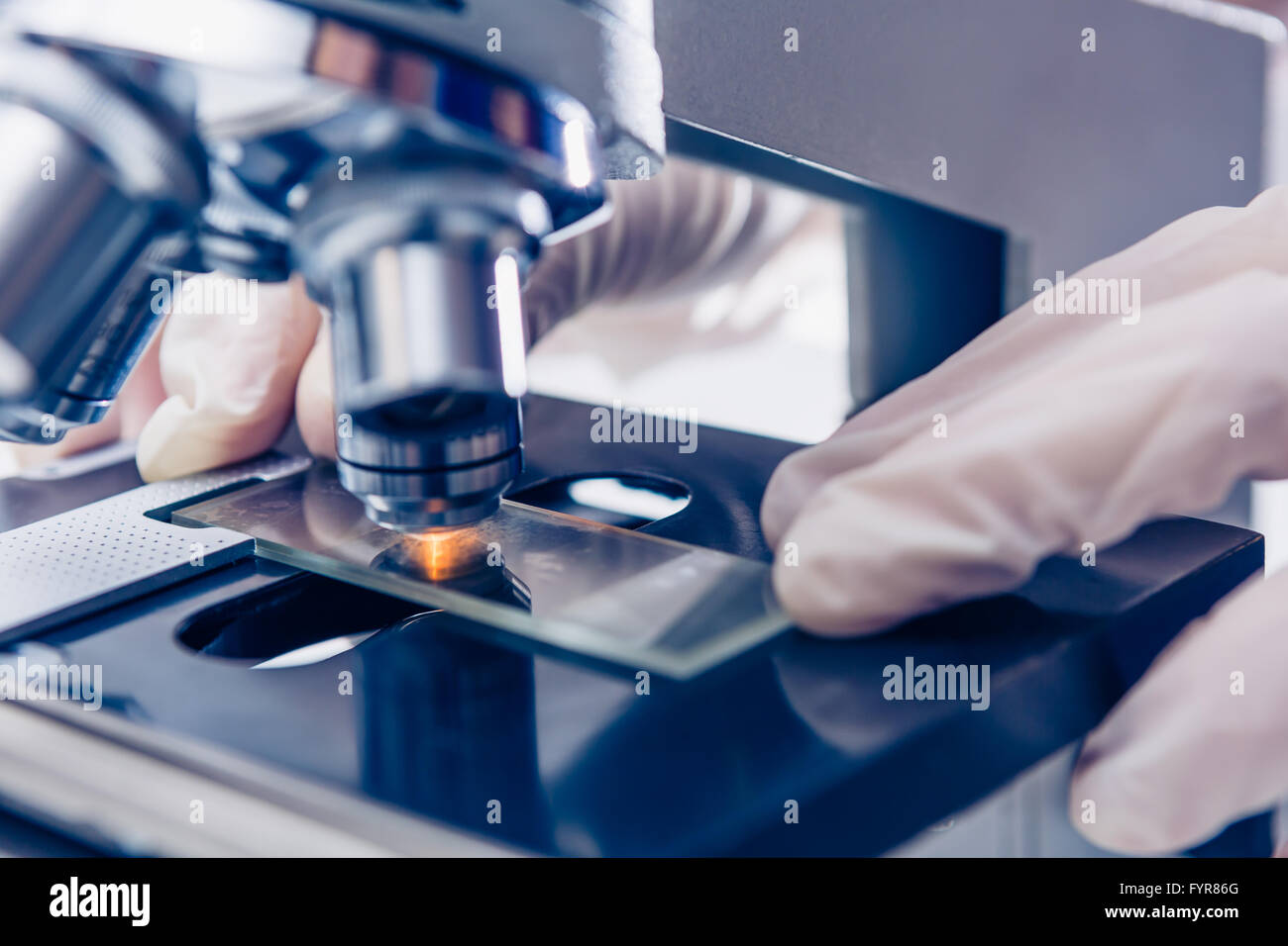 Scientist hands with microscope Stock Photo - Alamy