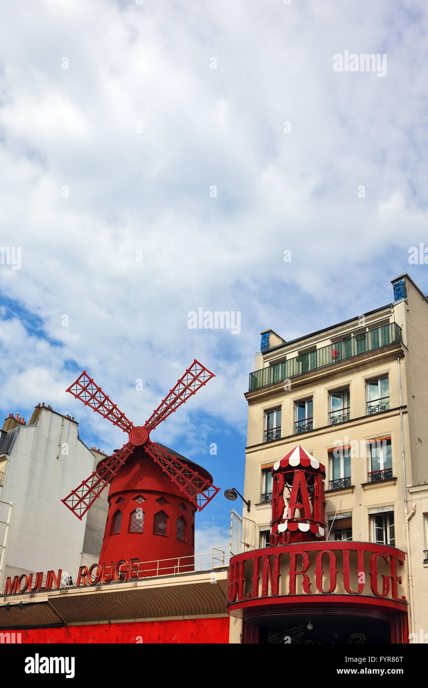 Red Tower, mill wings and the words Moulin Rouge Stock Photo - Alamy