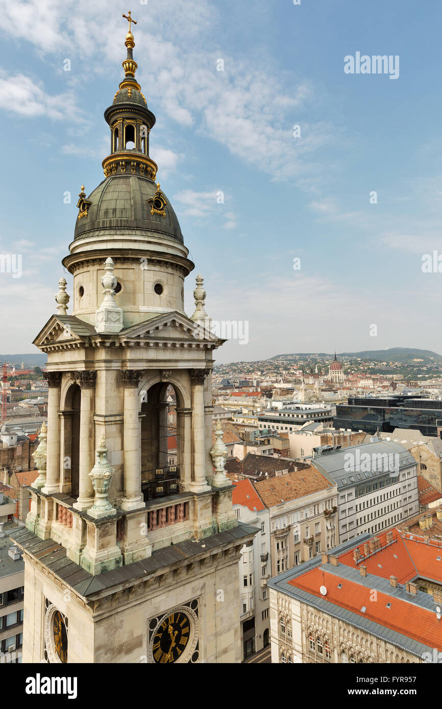 Budapest cityscape and Basilica of Saint Stephen bell tower aerial view ...