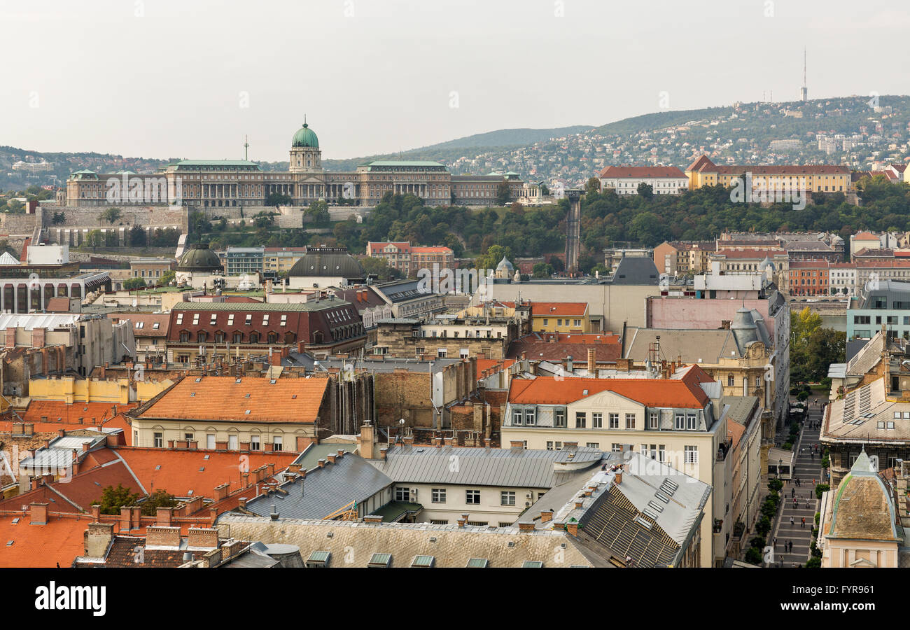 Aerial view of Budapest cityscape with Buda Castle in background ...