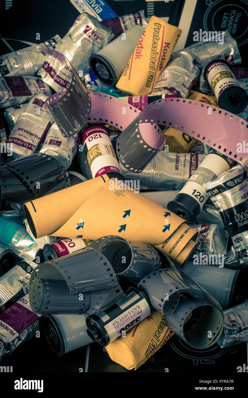 Lots of traditional photography film spools and reels in a pile Stock ...