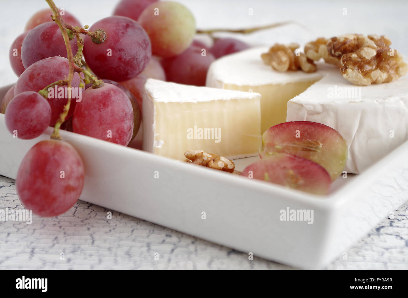 Slices cheese grapes walnut hi-res stock photography and images - Alamy
