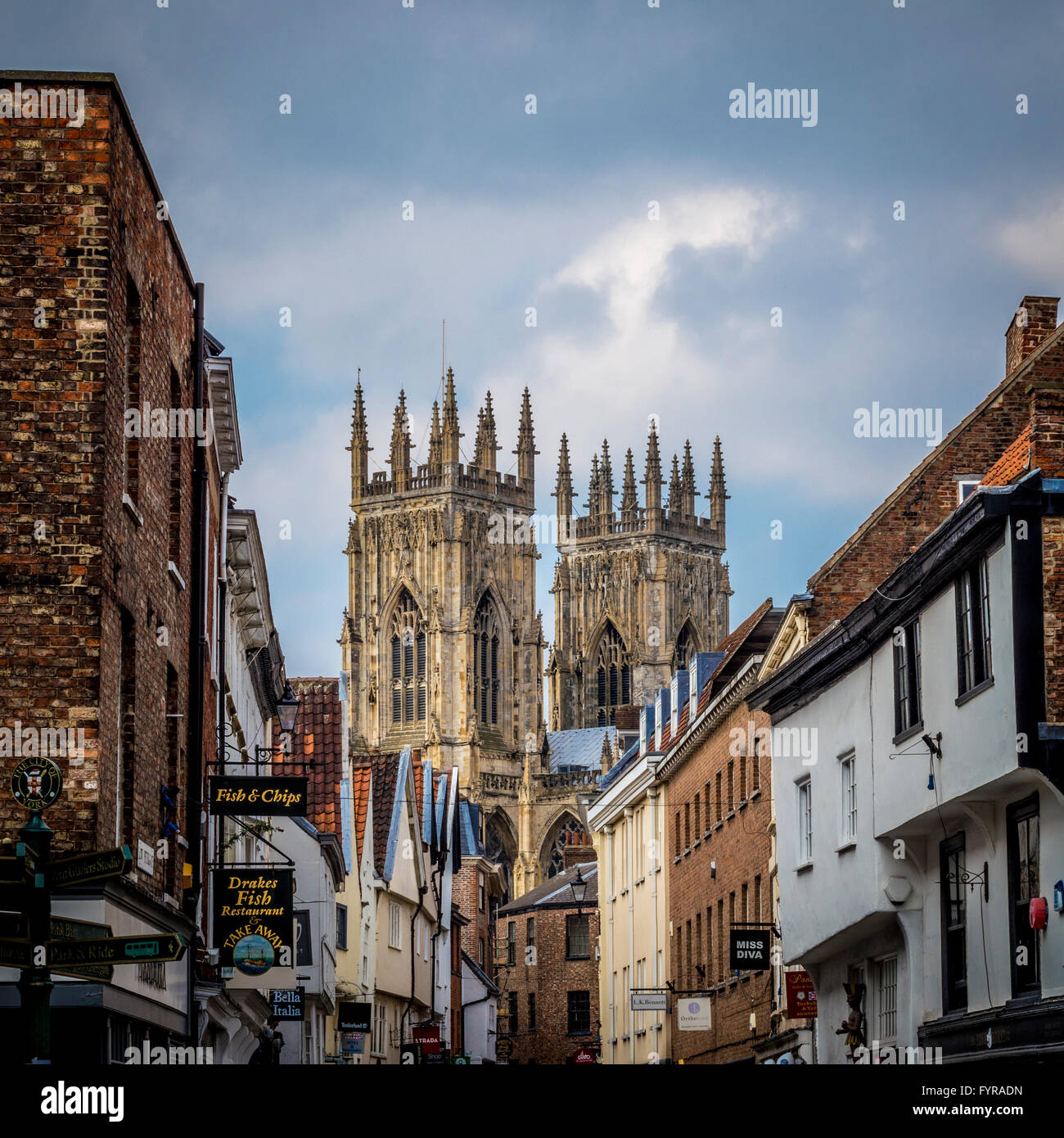 View of York Minster Towers from King's Square, York, North Yorkshire ...