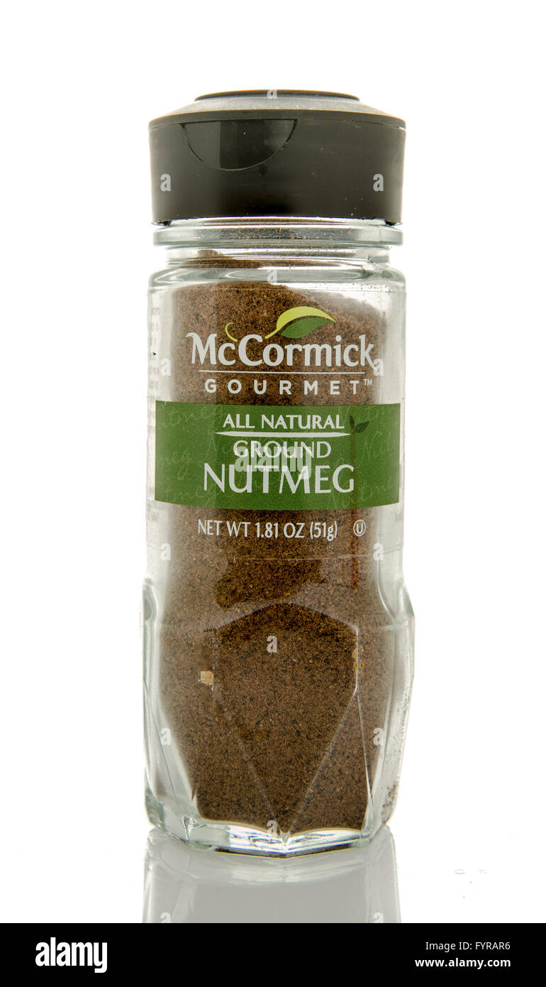 Winneconne, WI - 26 Feb 2016: Bottle of McCormick gourmet ground nutmeg ...