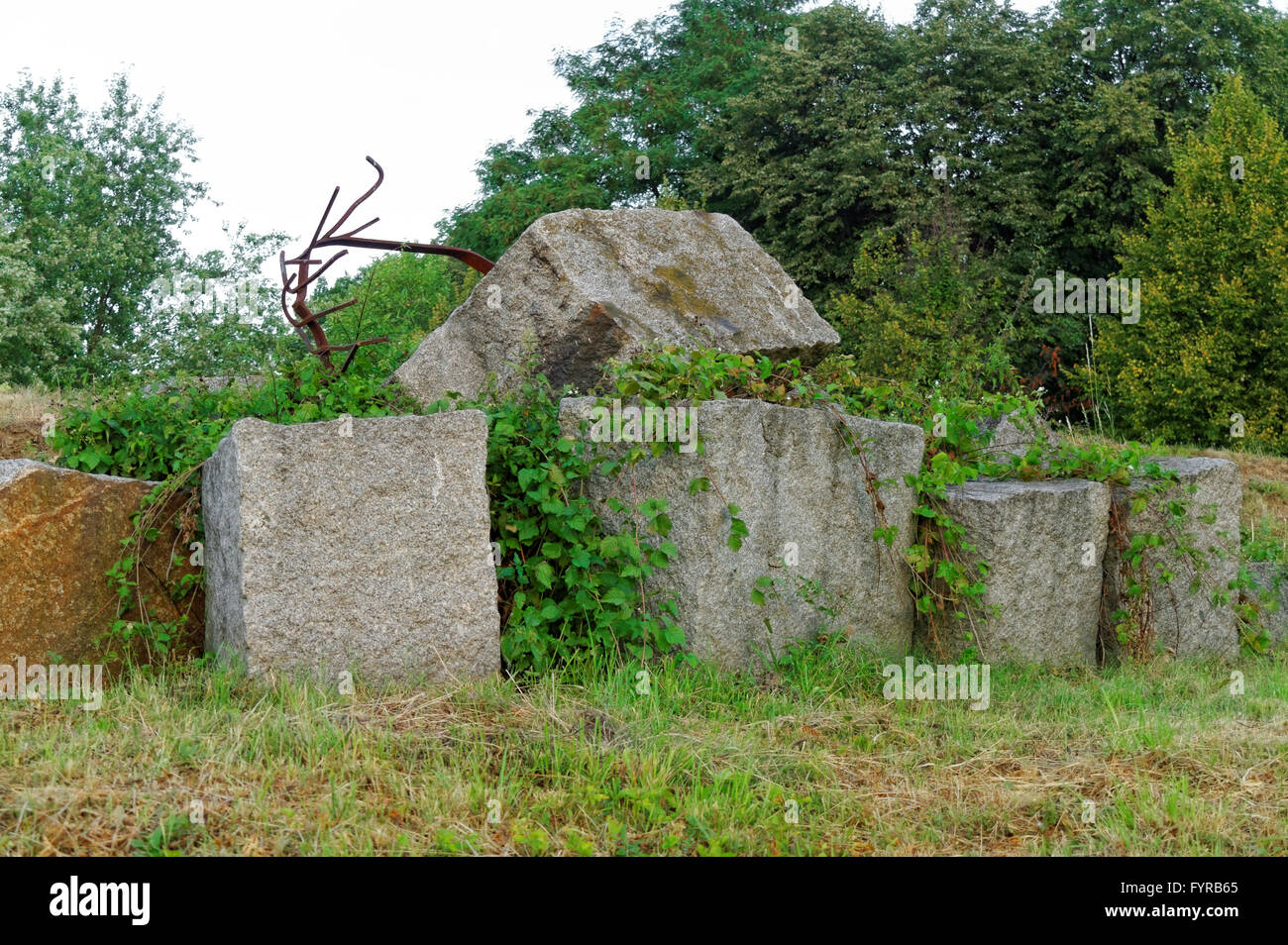 old damaged concrete blocks overgrown by plants Stock Photo - Alamy