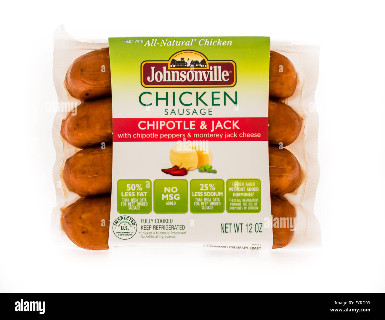 Winneconne, WI - 7 August 2015: Package of Johnsonville chicken sausage ...