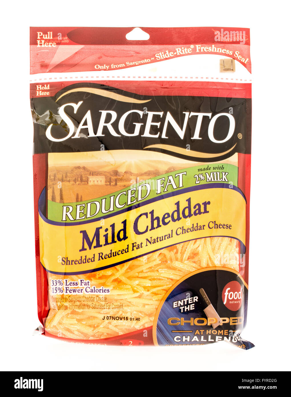 Winneconne, WI - 7 August 2015: Package of Sargento mild cheddar cheese ...