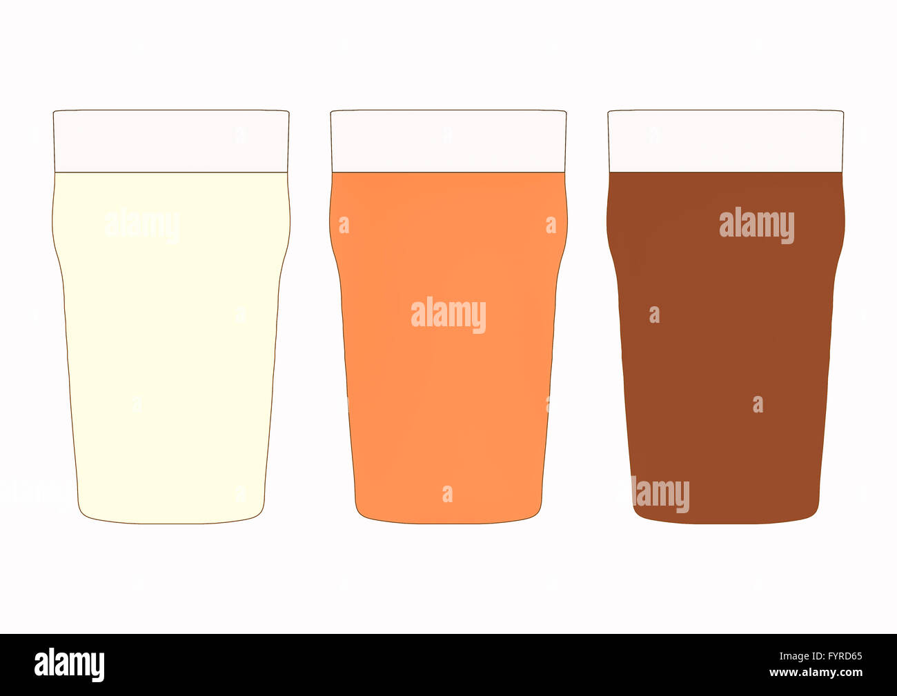 Three pints of British beer including lager Stock Photo - Alamy