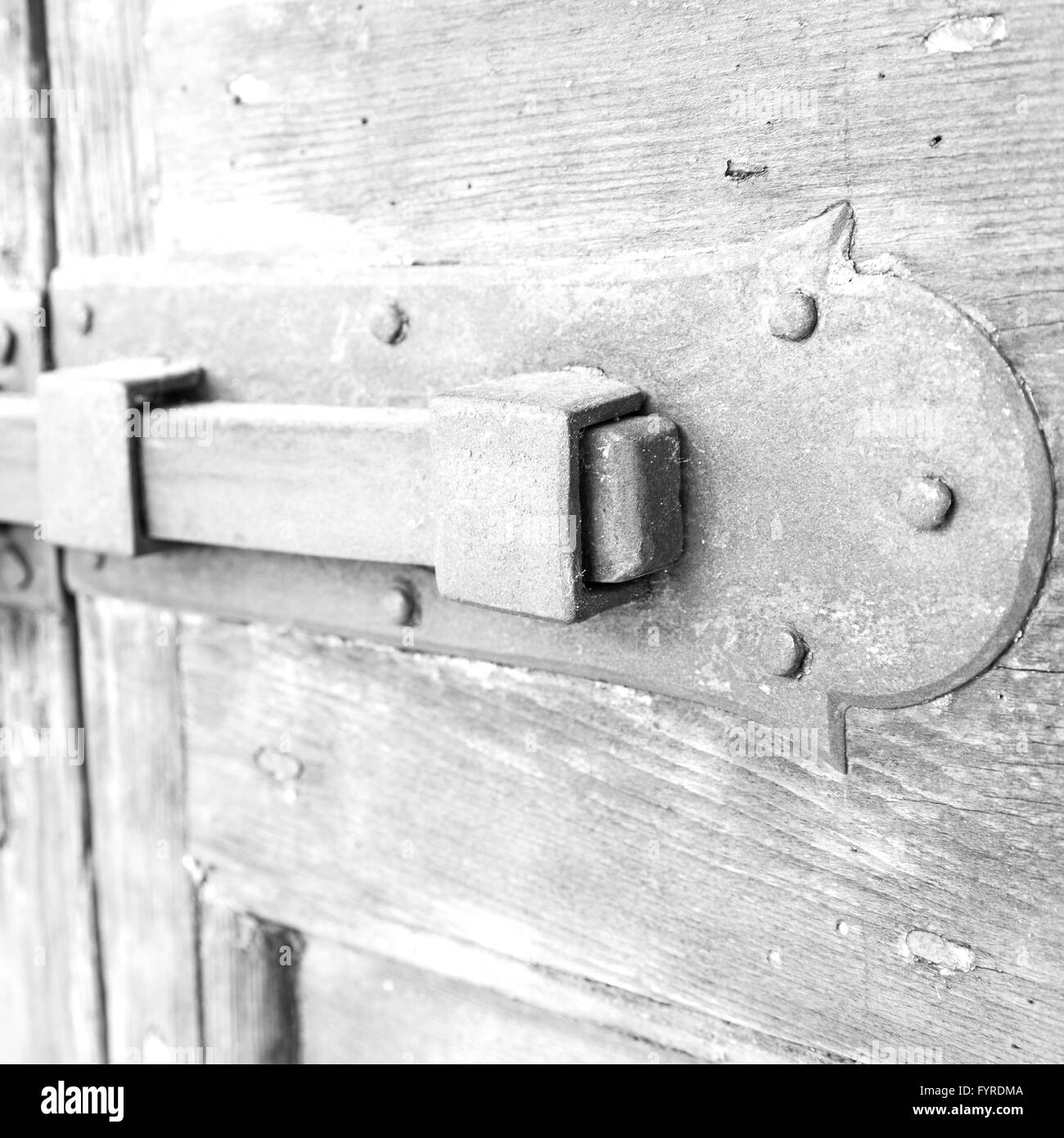 europe old in italy antique close brown door and rusty lock closeup ...