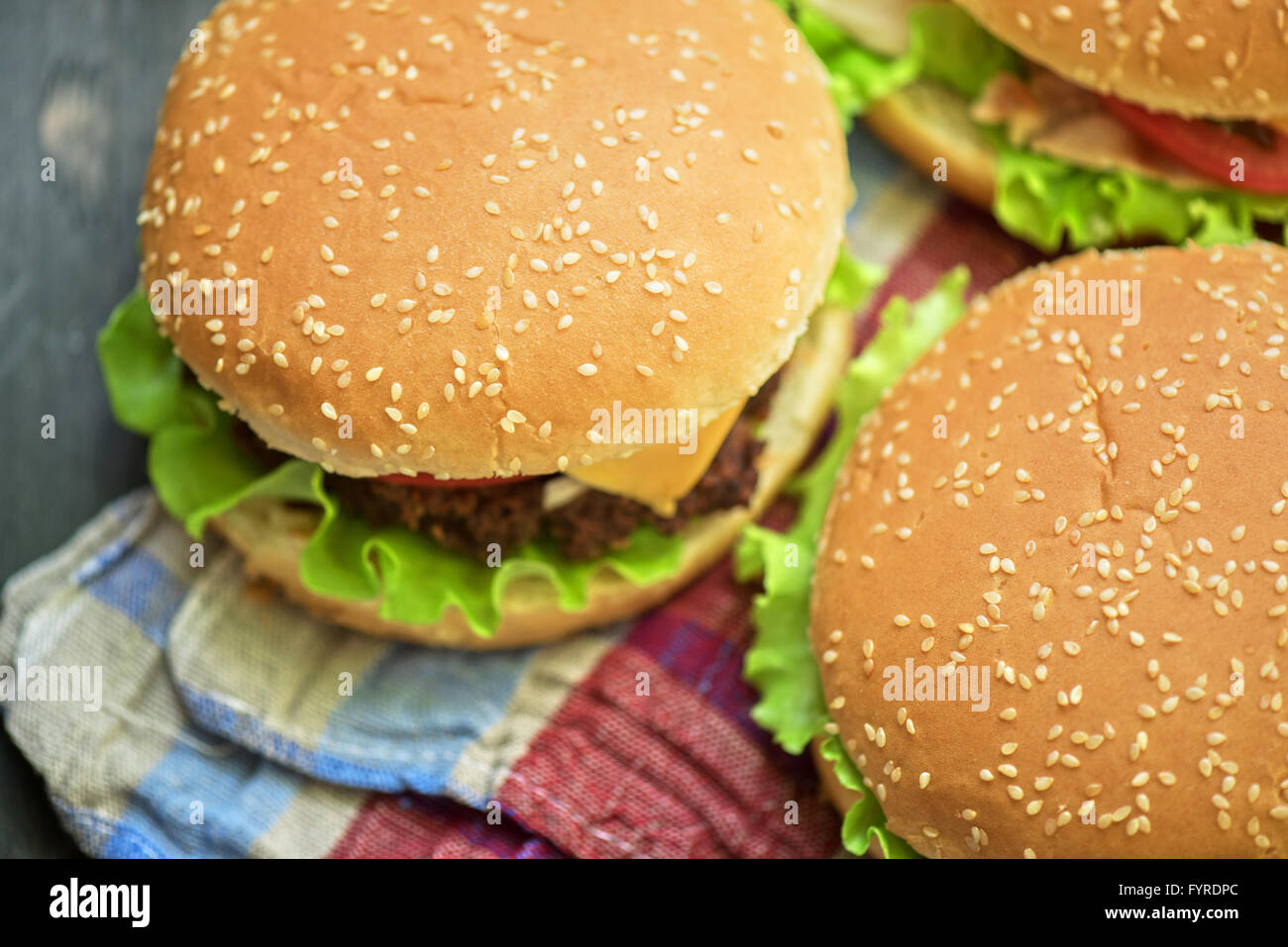 Home made hamburger with french fries hi-res stock photography and ...