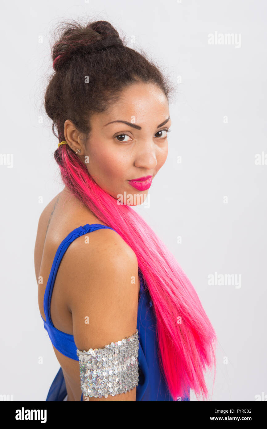 Portrait of beautiful mulatto girl in a dancing costume Stock Photo - Alamy